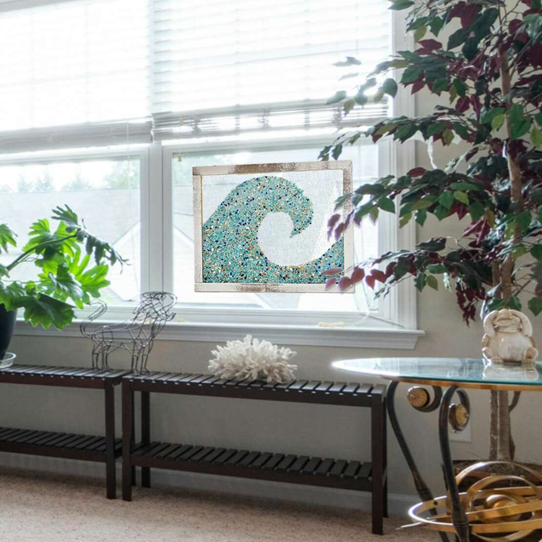 Ocean Wave Of Blues Window Art Handcrafted Coastal Decor – Eclectic ...