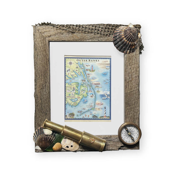 Outer Banks Map in Reclaimed Frame Nautical Mixed Media – Eclectic ...